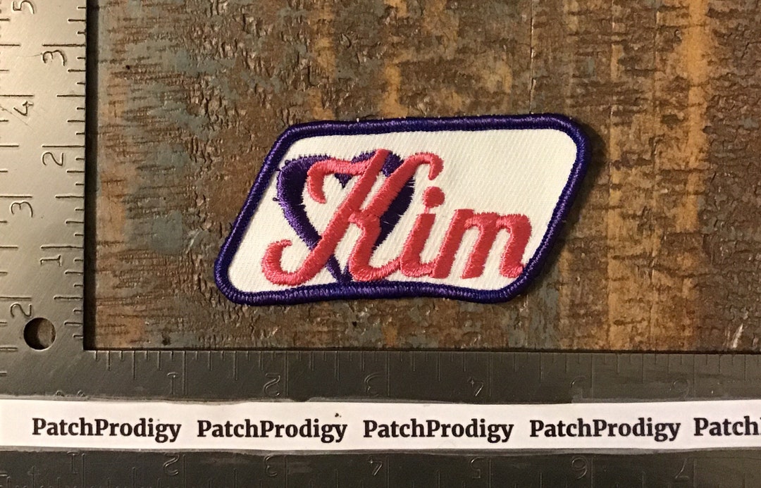 Vintage Kim Name Tag Sew-on Patch Purple/white/pink Heart Twill - Etsy