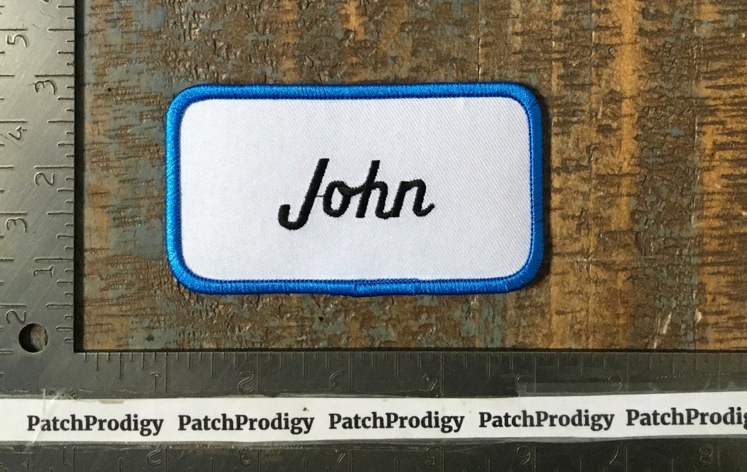 Vintage JOHN Name Tag Work Shirt Job Uniform Iron-on Patch White/blue ...