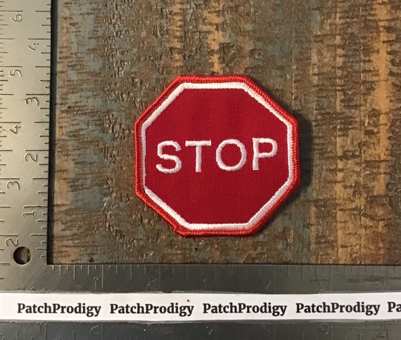 Vintage STOP SIGN Traffic Driving Road Symbol Iron-On… - Gem