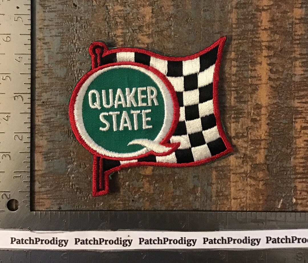 Vintage QUAKER STATE Motor Oil Checkered Flags Racing Company Logo Sew ...