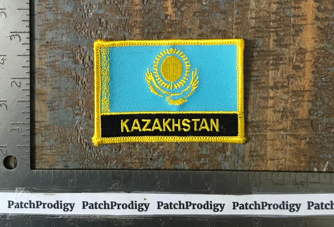 Vintage KAZAKHSTAN Country National Flag Emblem Travel Souvenir Iron-on Patch Central Asia 1990s ...