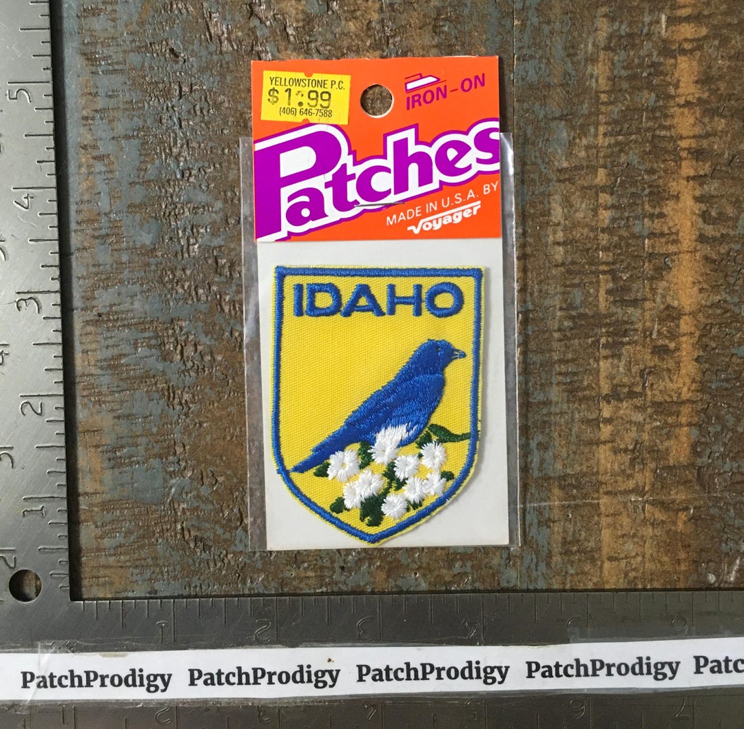 Vintage IDAHO Mountain Bluebird State Bird Flower Travel Souvenir Iron ...