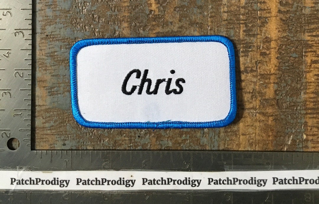 Vintage CHRIS Name Tag Work Shirt Job Uniform Iron-on Patch White/blue ...