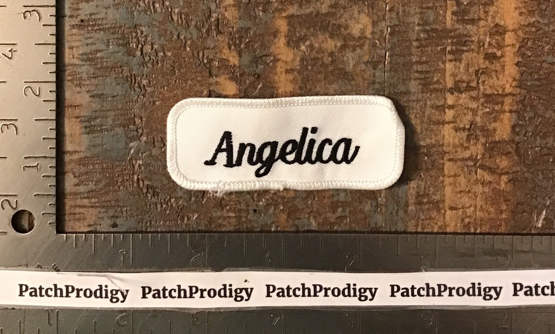 ANGELICA Vintage Name Tag Work Job Badge Uniform Sew-on Patch White ...
