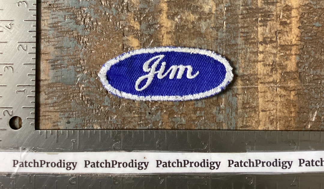 Vintage JIM Name Tag Work Shirt Job Uniform Oval Sew-on Patch Blue ...