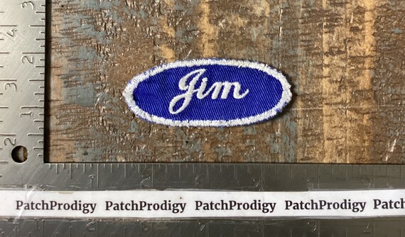 Vintage JIM Name Tag Work Shirt Job Uniform Oval Sew-… - Gem