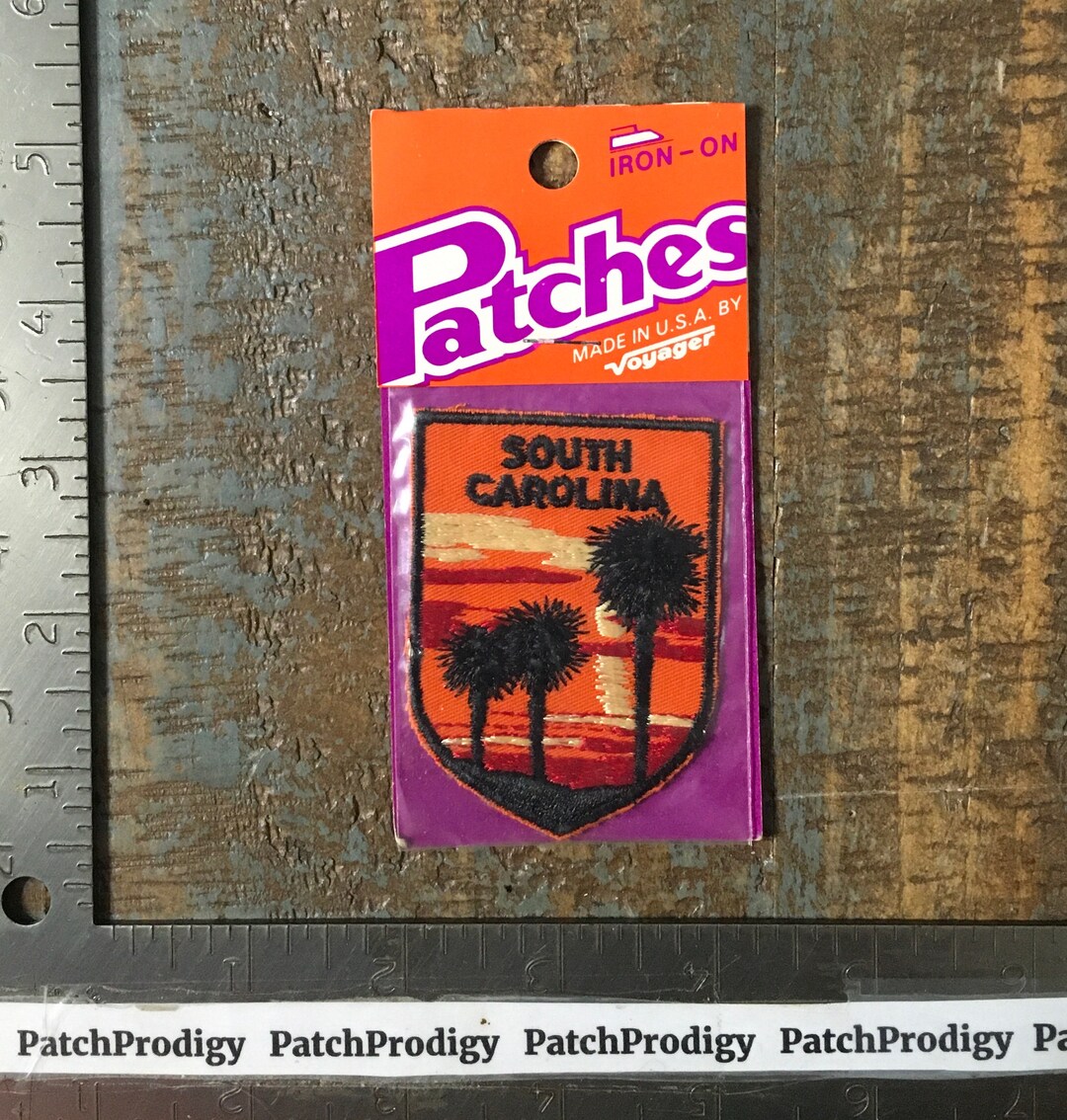 Vintage SOUTH CAROLINA Sabal Palm Trees Sunset Travel Souvenir Iron-on ...