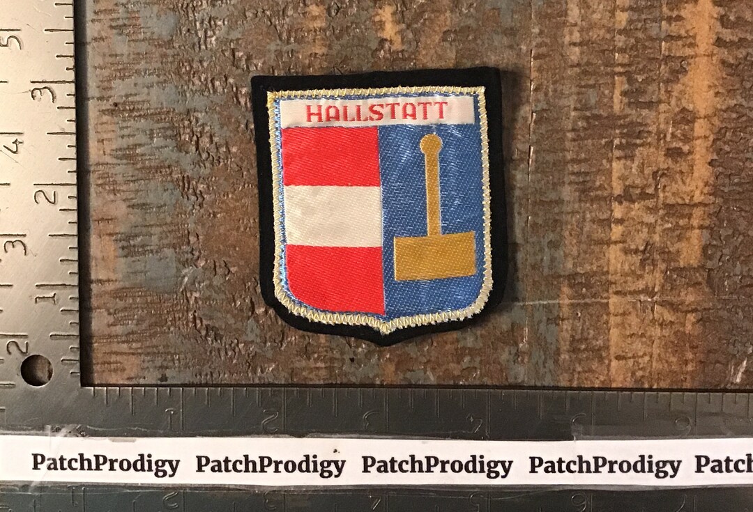 Vintage HALLSTATT Austria Coat of Arms Crest Shield Travel Souvenir Woven Sew-on Patch Austrian ...