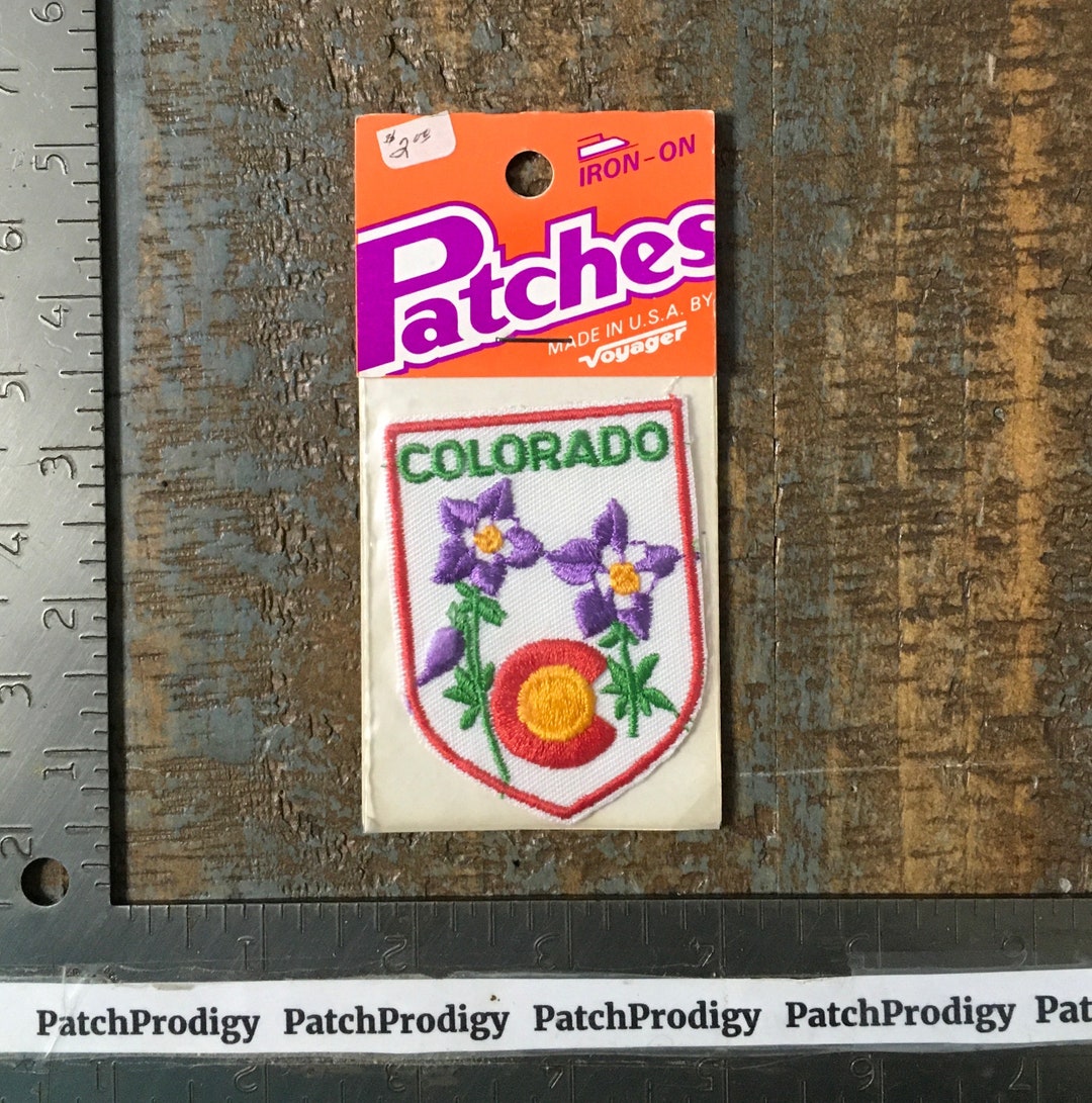 Vintage COLORADO Blue Columbine Flowers State Travel Souvenir Iron-on ...