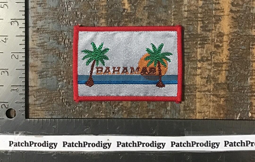 Vintage BAHAMAS Island Palm Trees Sunshine Travel Souvenir Woven Sew-on ...