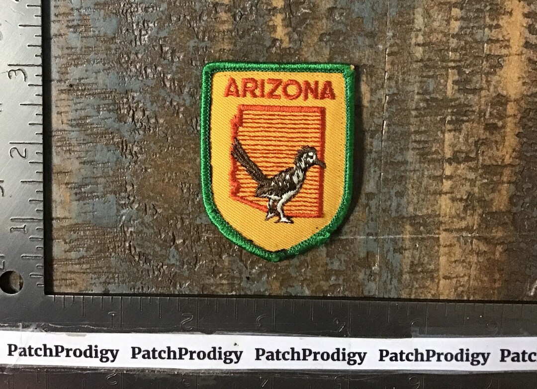 Vintage Arizona Roadrunner Bird Map Outline State Travel Souvenir Sew ...