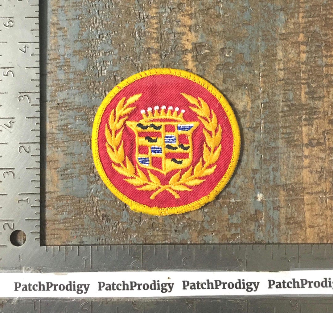 Vintage CADILLAC Automobile Car Company Crown Logo Emblem Embroidered Sew-on Patch Red/yellow ...