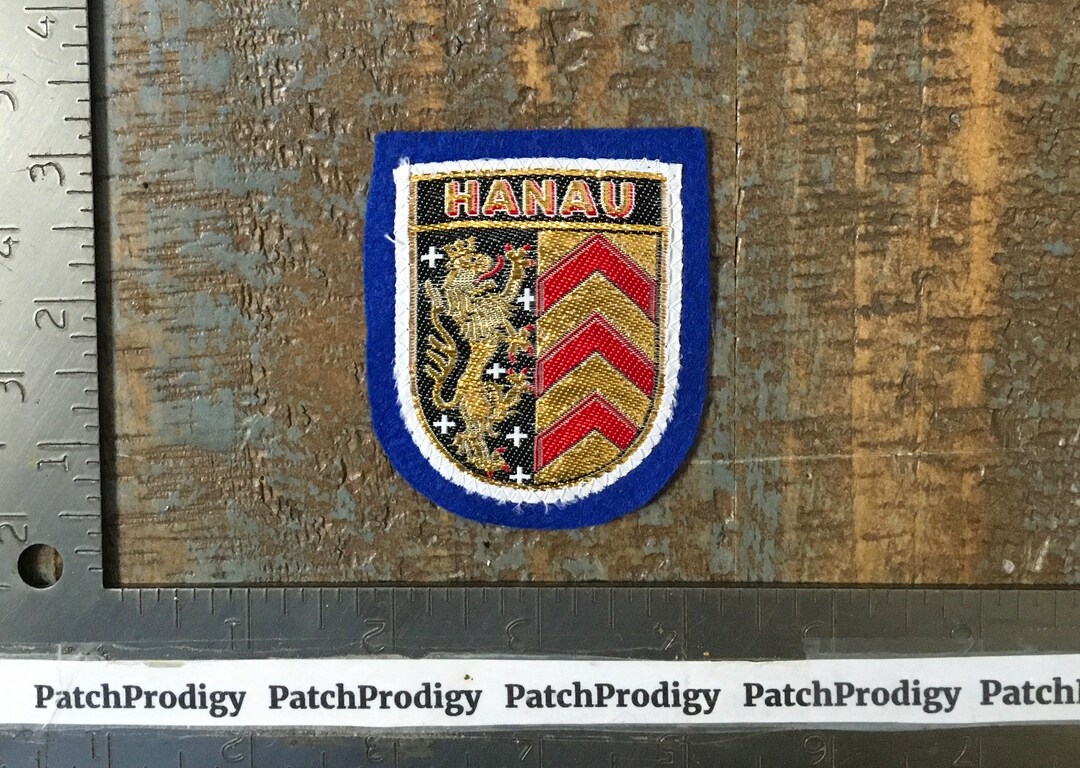 Vintage HANAU Germany Coat of Arms Crest Shield Travel Souvenir Woven ...
