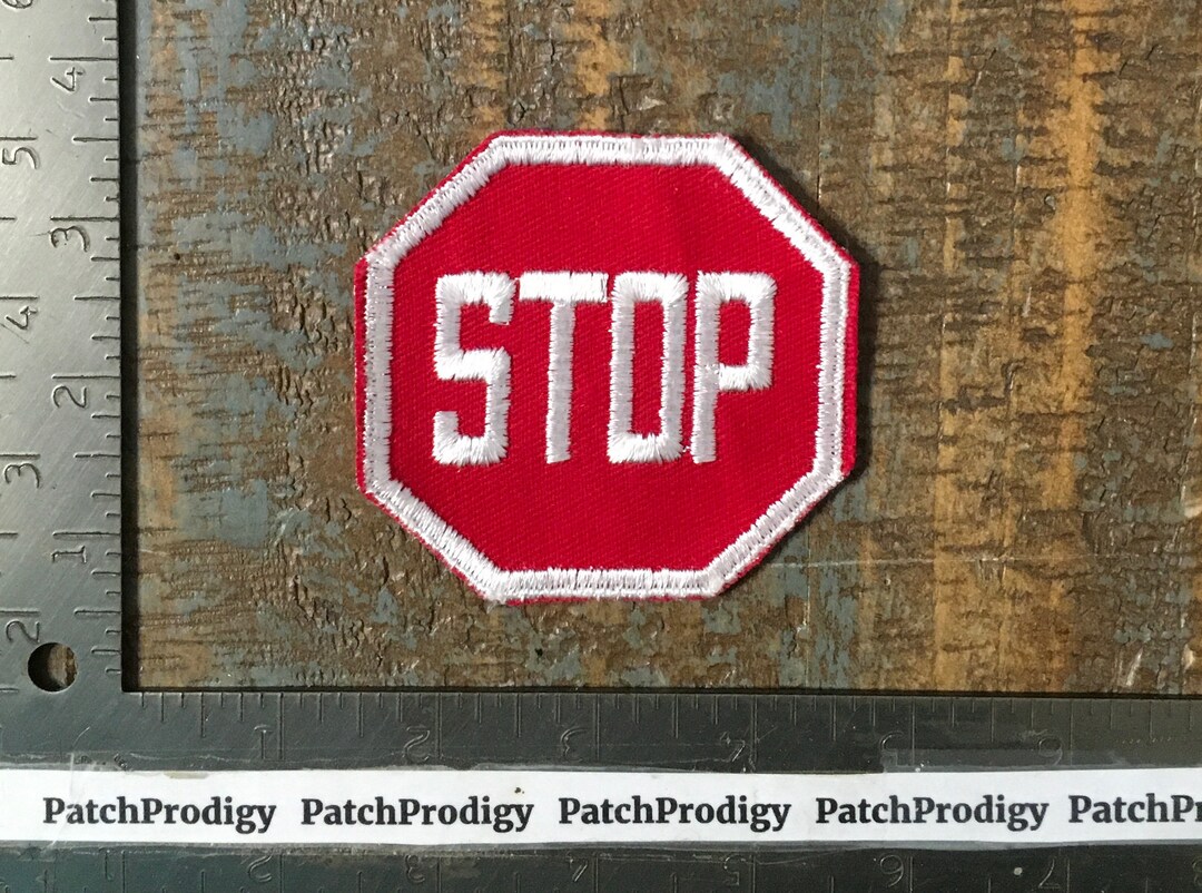 Vintage STOP SIGN Traffic Driving Road Sign Symbol Sew-on Patch Red ...