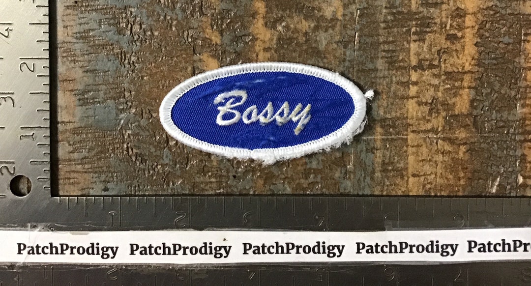 Vintage BOSSY Name Tag Funny Work Shirt Job Uniform Iron-on Patch Oval ...