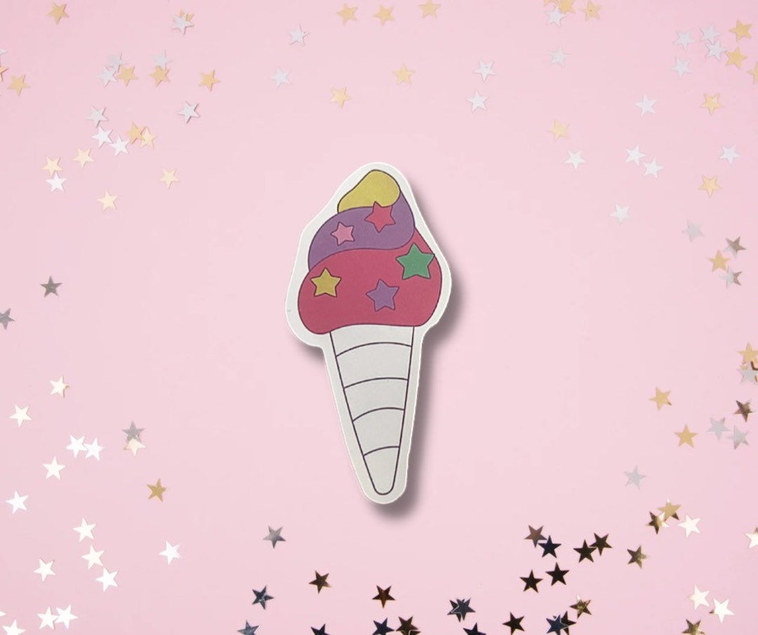 Kawaii Pink Rainbow Ice Cream Cone Food Sticker Cute VSCO - Etsy