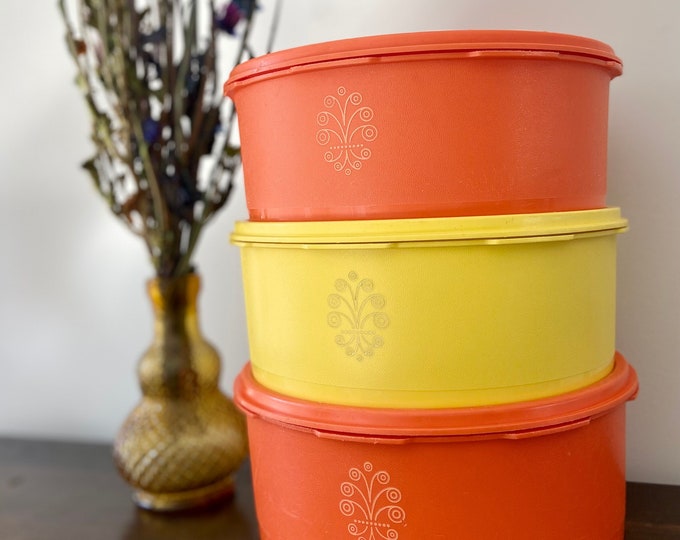 Vintage 1970’s Retro MCM Tupperware Round Servalier Stackable Canisters ...
