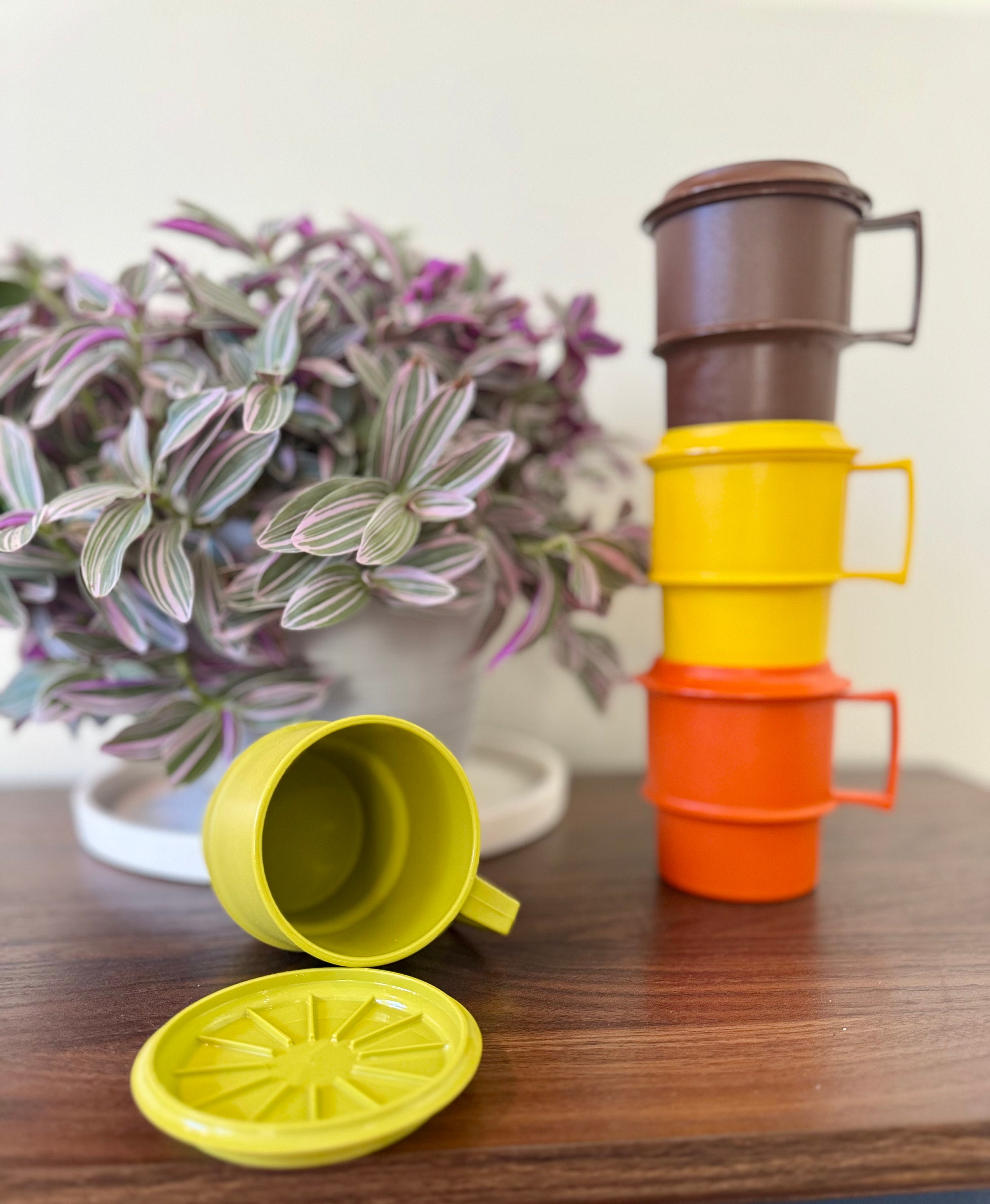Vintage 1980s Tupperware Coffee Mugs With Matching Lids Saucers in ...