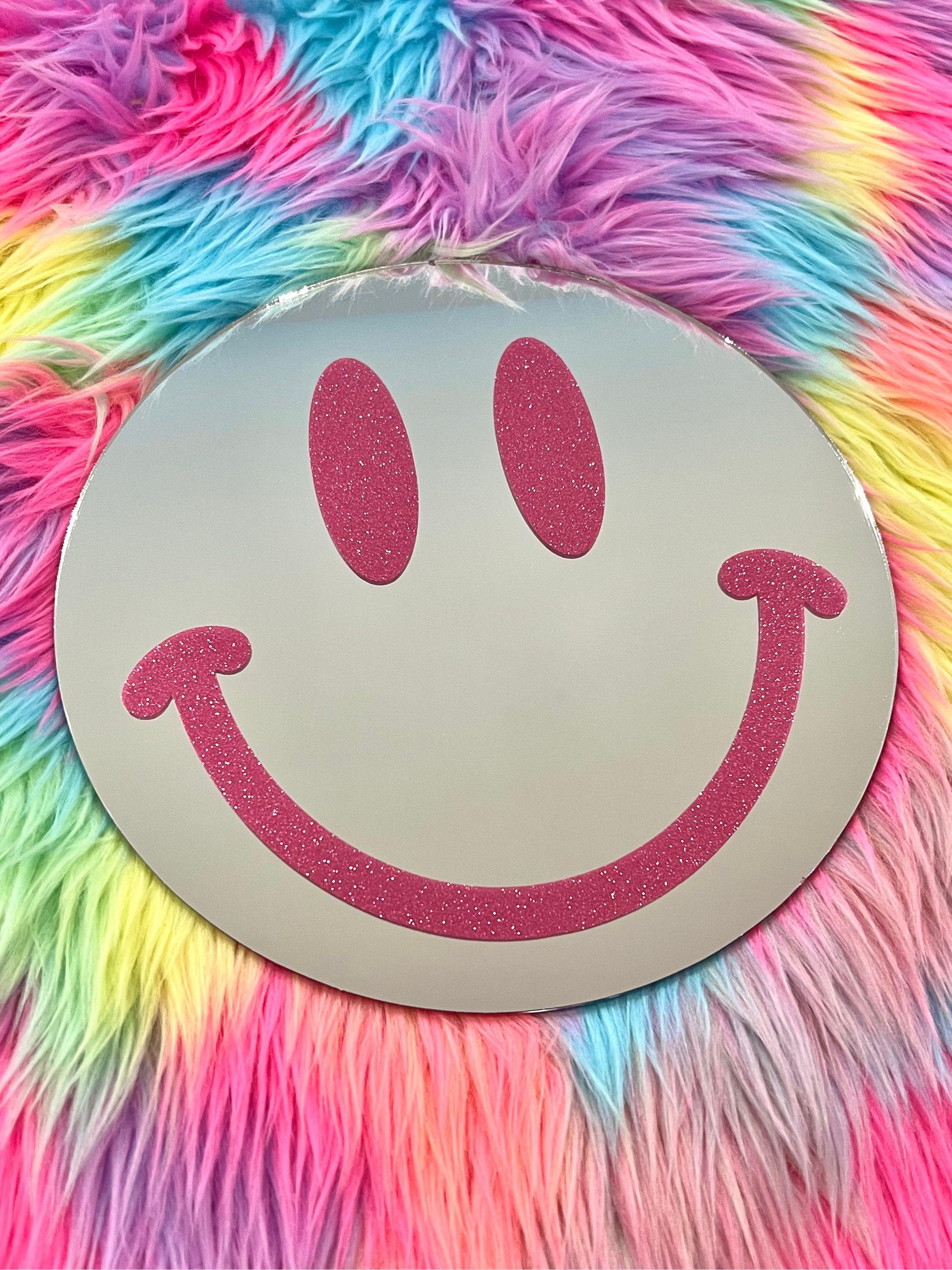 GLITTER Happy Face Smile Mirror Multiple Colors & Sizes Available - Etsy
