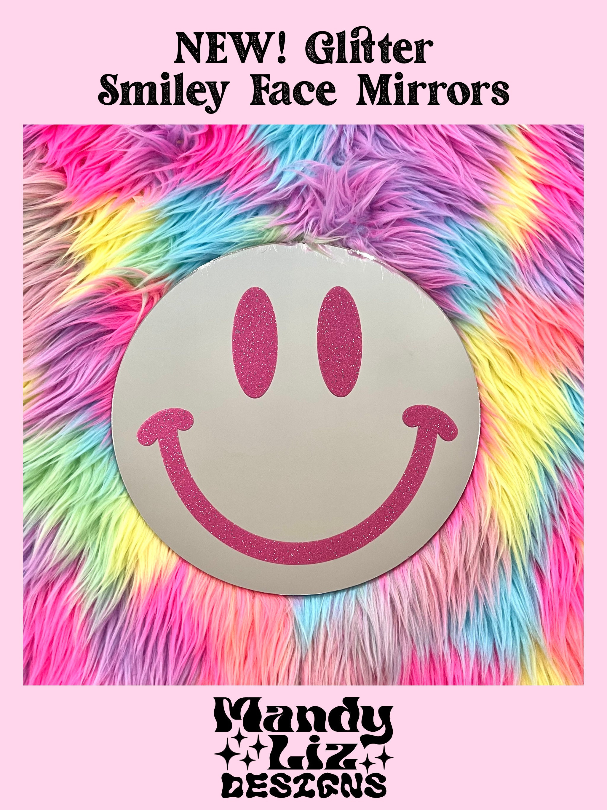 GLITTER Happy Face Smile Mirror Multiple Colors & Sizes Available - Etsy