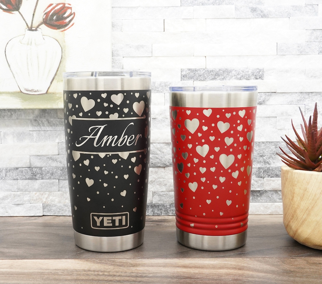 Personalized YETI® or Polar Camel Tumbler Laser Engraved With Hearts ...