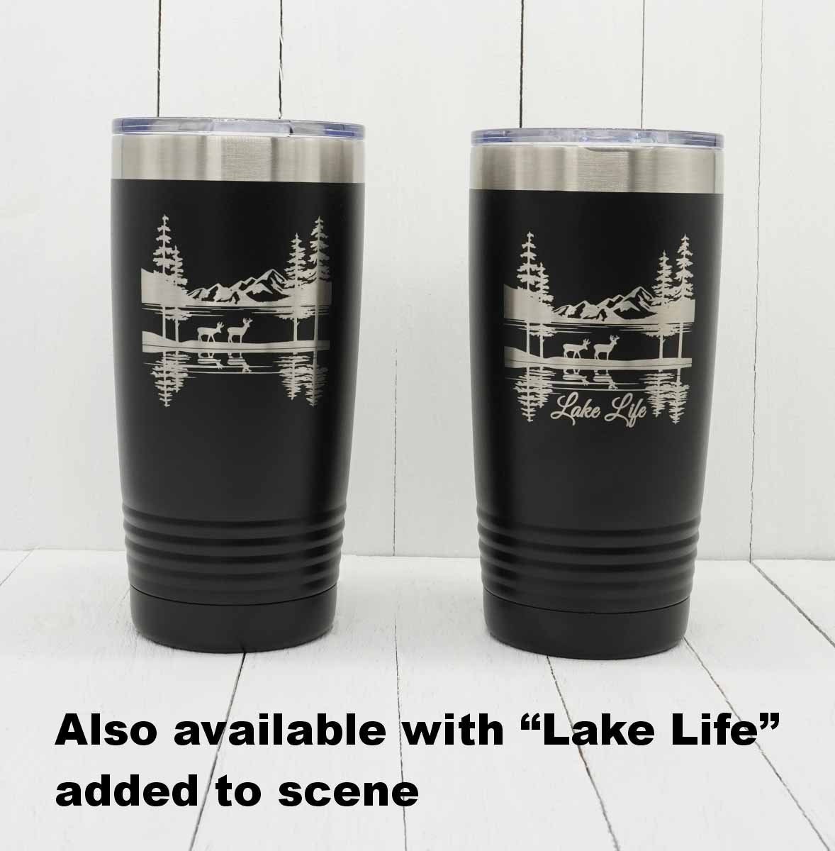 Laser Engraved YETI® or Polar Camel Tumbler - Lake With Deer Scene ...