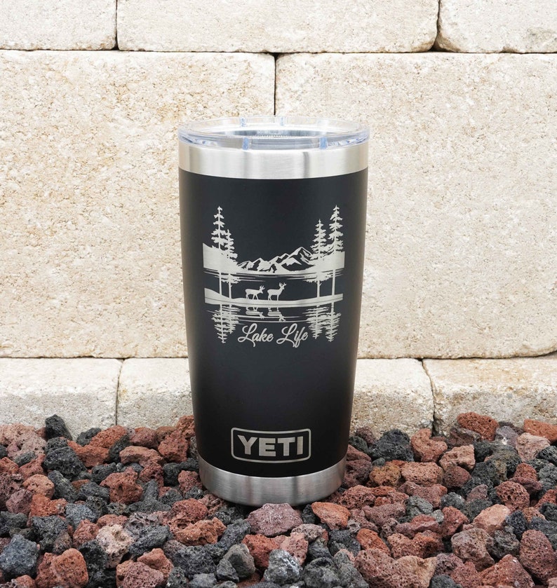 Laser Engraved YETI® or Polar Camel Tumbler - Lake With Deer Scene ...