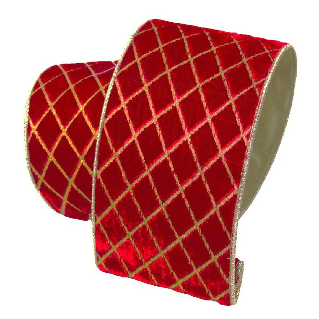 Farrisilk 4” X 10 YD Red Velvet Metallic Diamond Wired Ribbon - Etsy