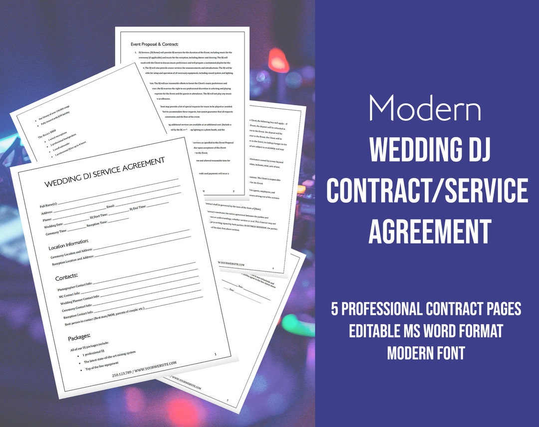 Modern Font Wedding DJ Contract, Modern Font Wedding DJ Service ...