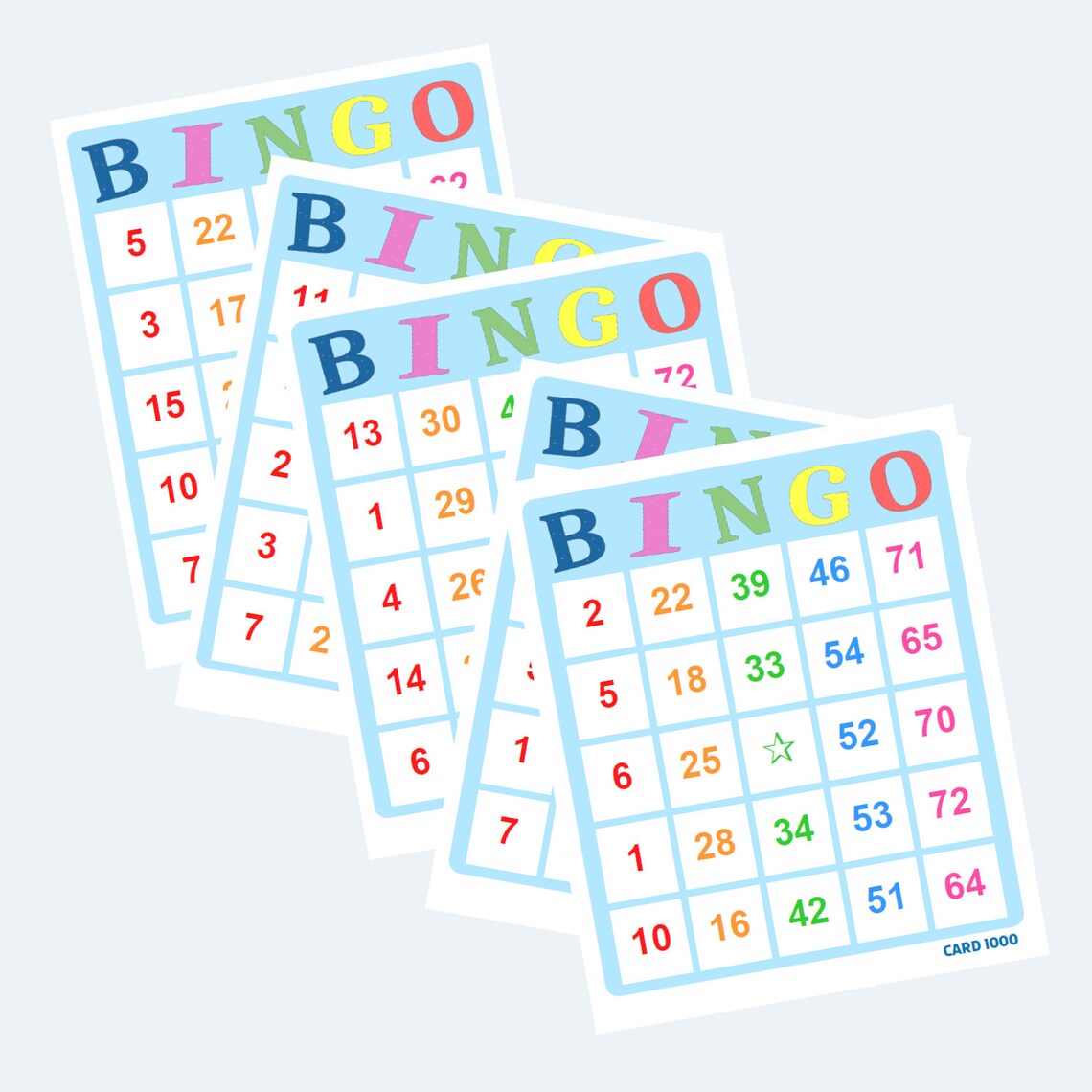 Bingo Cards - 1 to 75 Colored Bingo Cards 2 per Page – 500 Pages / 1000 ...