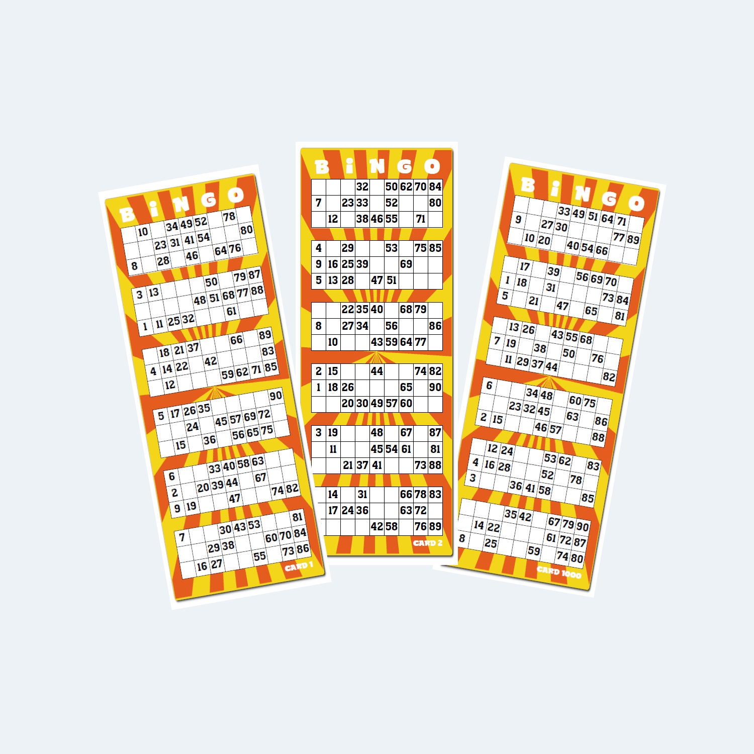 1000 Colorful UK Style 1-90 Bingo Ticket Cards, 2 Cards per (A4) Page ...