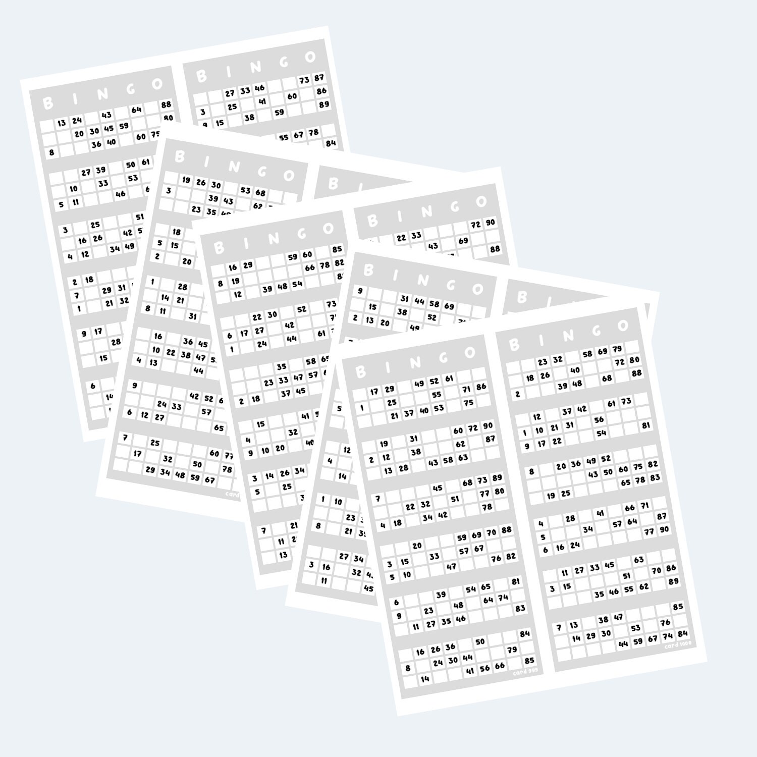 Printable UK Style 1-90 Bingo Ticket Cards, 2 per Page, 500 Pages ...