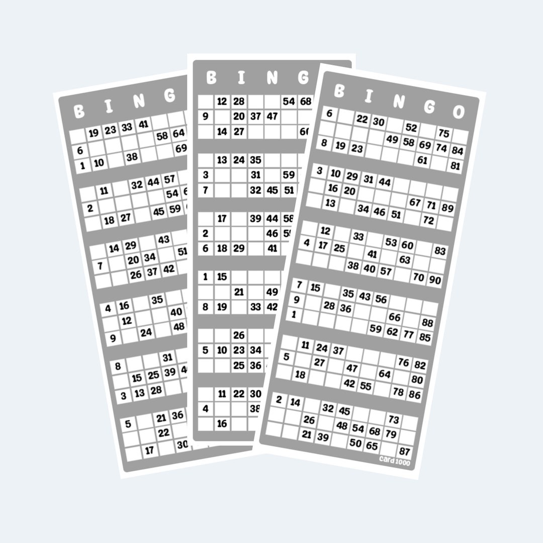 Tarjetas de boletos de bingo imprimibles estilo Reino Unido 1-90, 2 por ...