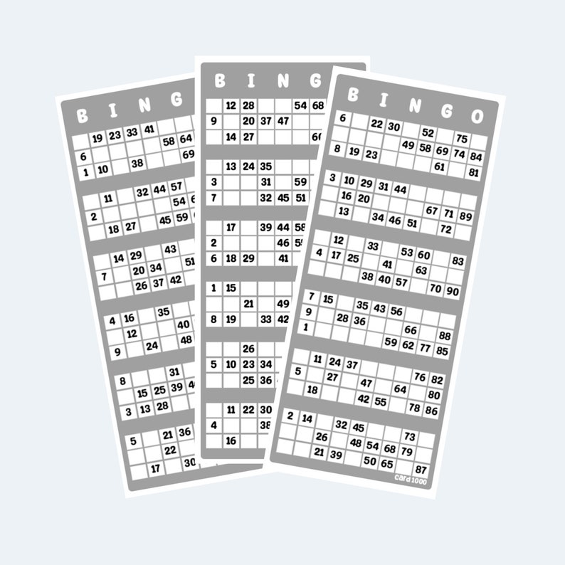 Printable UK Style 1-90 Bingo Ticket Cards, 2 per Page, 500 Pages ...