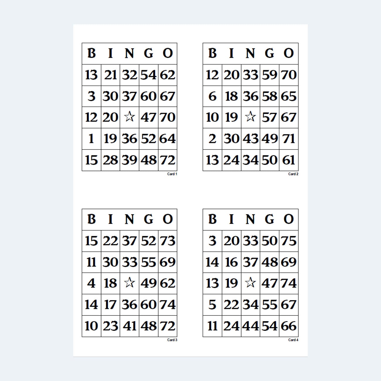 Bingo Cards – Printable - 4 per Page - Etsy