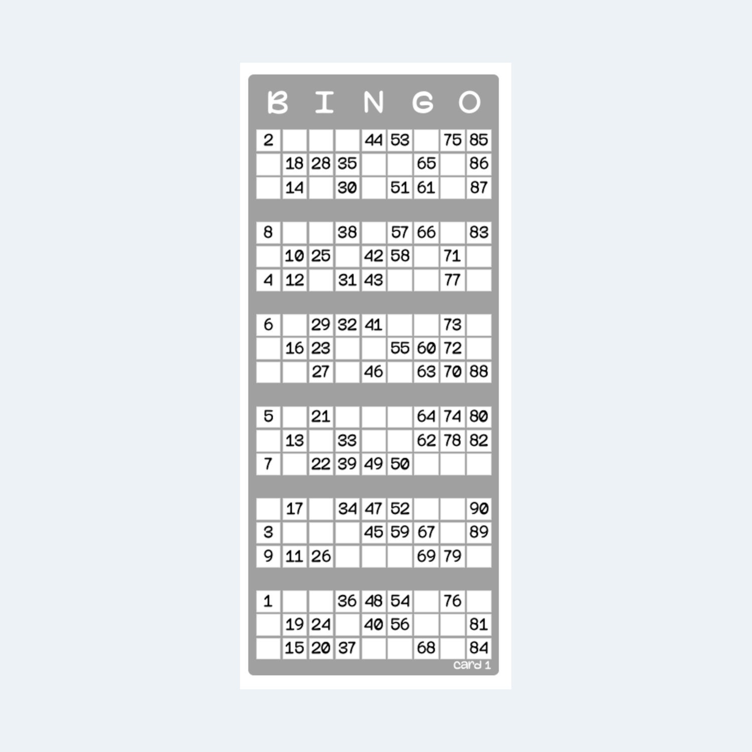 Printable UK Style 1-90 Bingo Ticket Cards, 2 per Page, 500 Pages ...