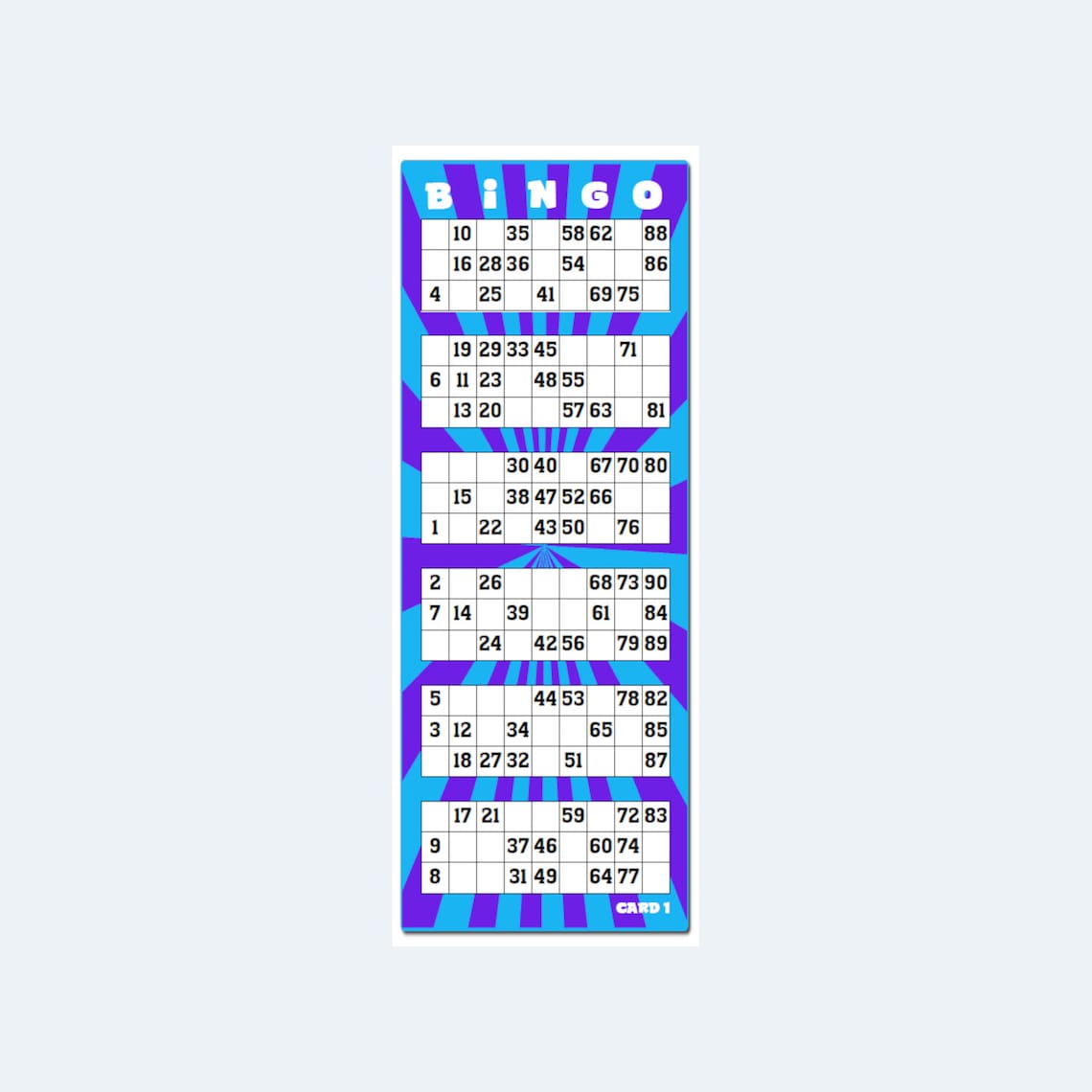 1000 Colorful UK Style 1-90 Bingo Ticket Cards, 2 Cards per (A4) Page ...