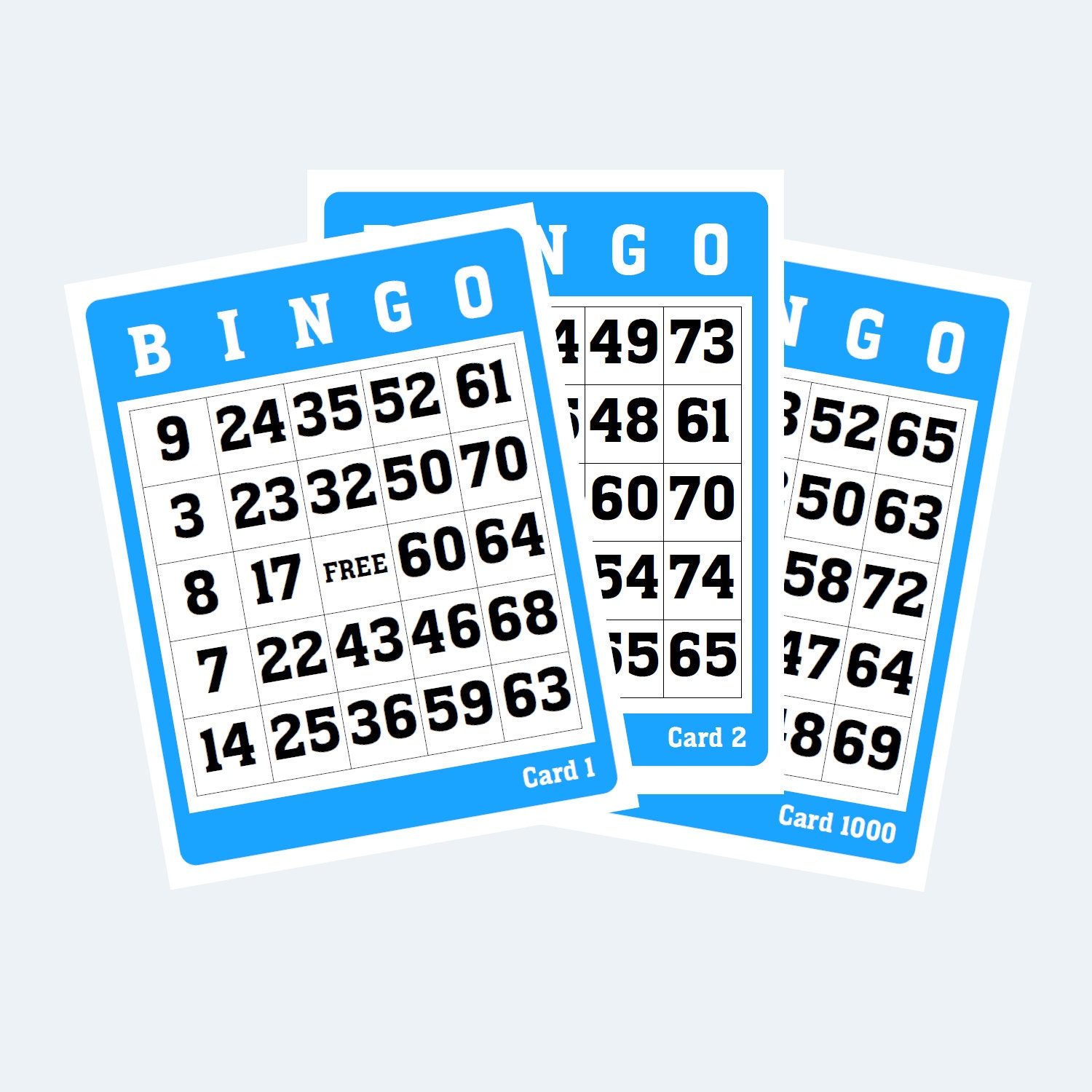 Bingo Cards - 1 to 75 Blue Bingo Cards 4 per Page – 250 Pages / 1000 Cards – Printable Download ...