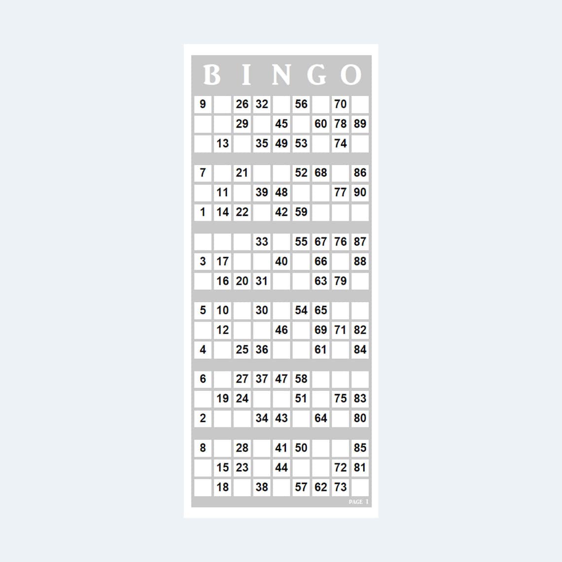 Printable UK Style 1-90 Bingo Ticket Cards, Large Print - Etsy