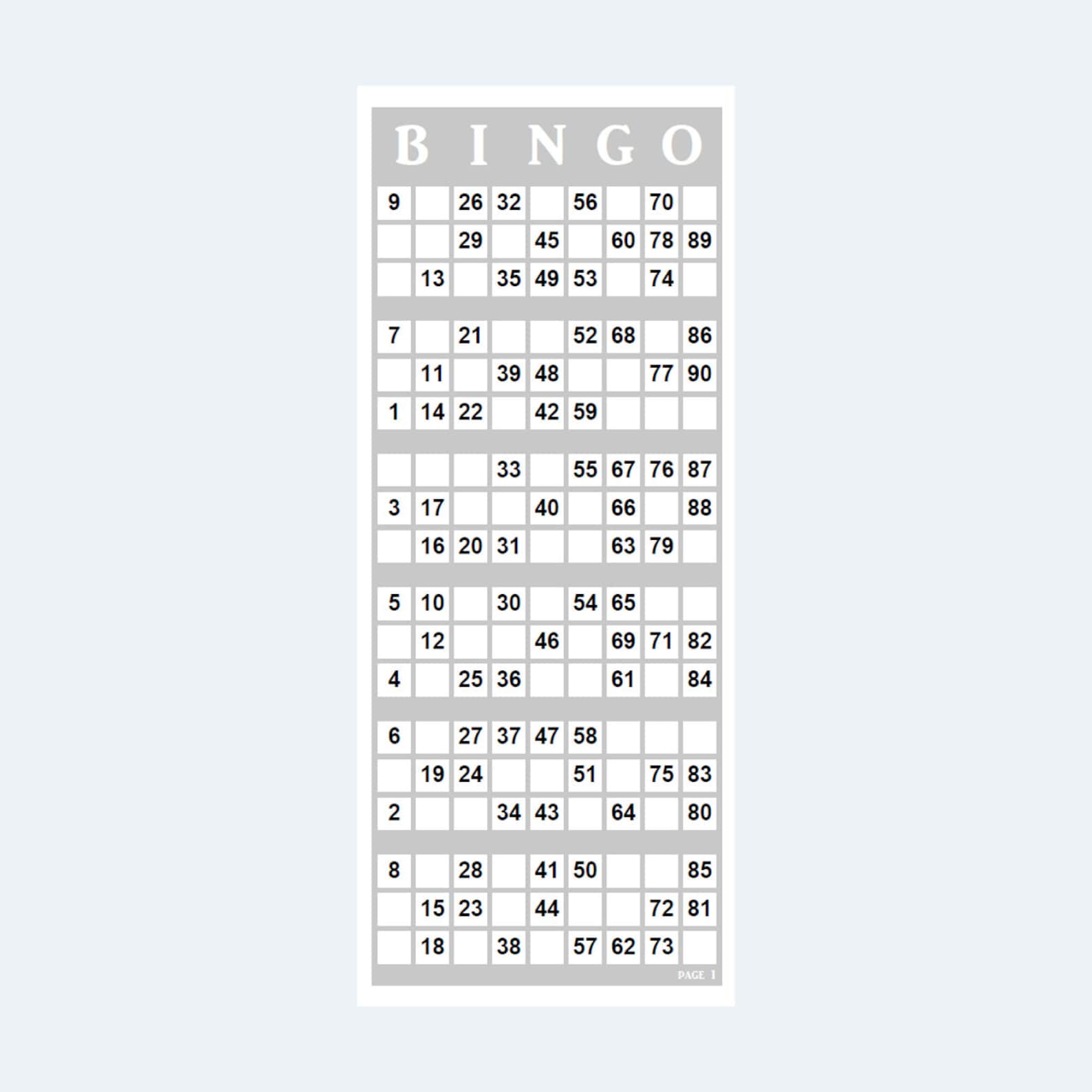 Printable UK Style 1-90 Bingo Ticket Cards, Large Print - Etsy