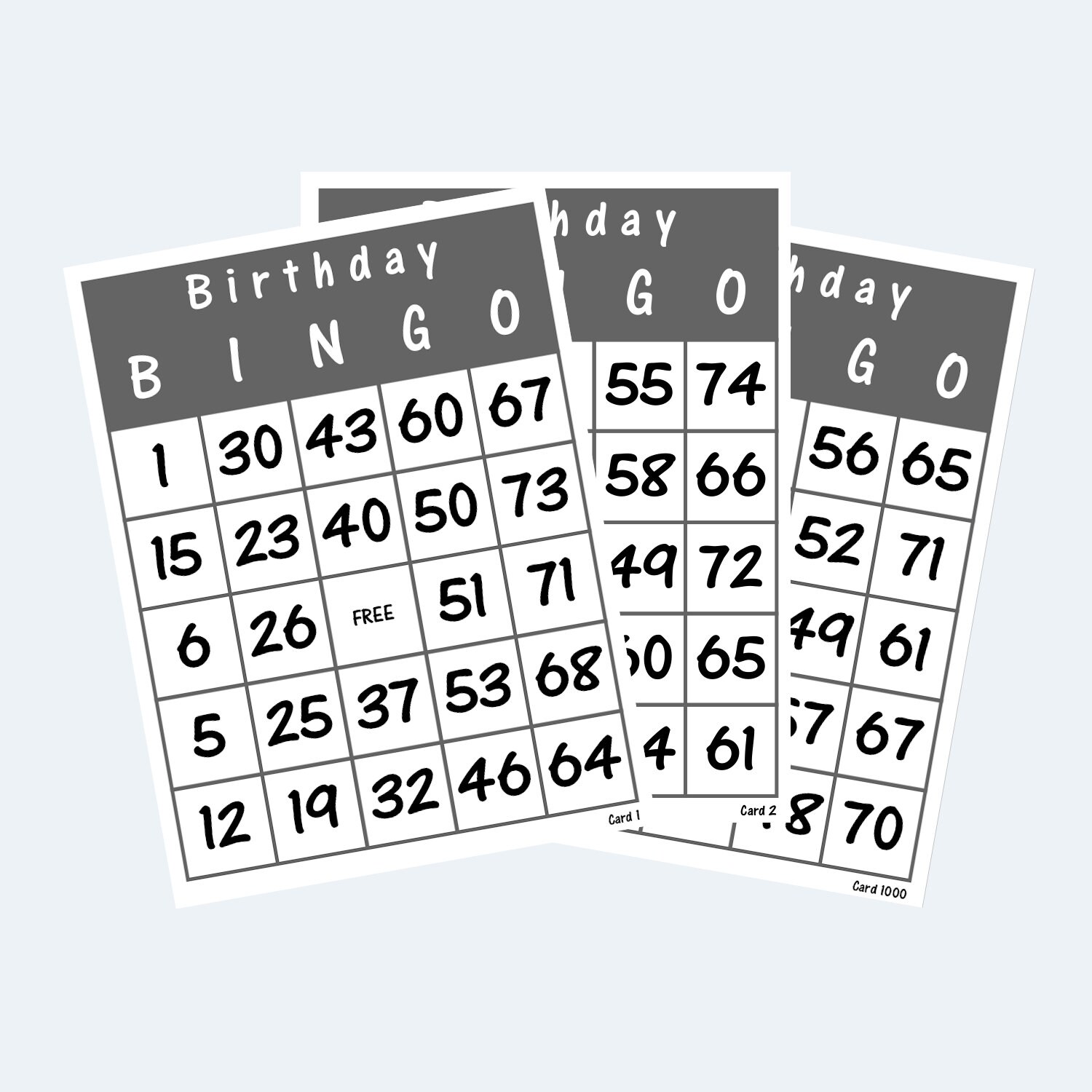 Birthday Bingo Cards - Printable Bingo Cards – 1000 Cards / 2 per Page ...