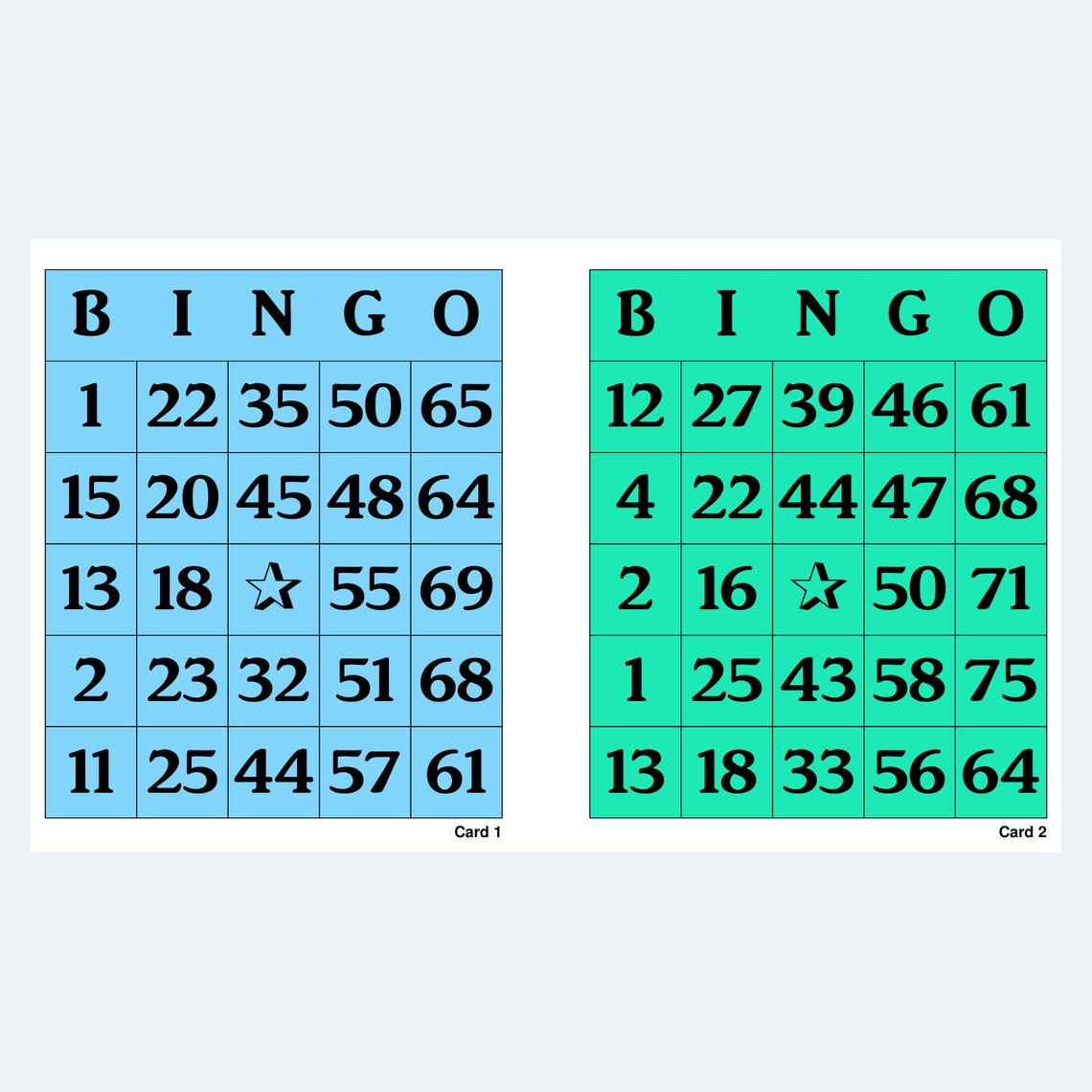 Printable Bingo Cards, 2 per Page, Colour Printable Bingo Cards - Etsy
