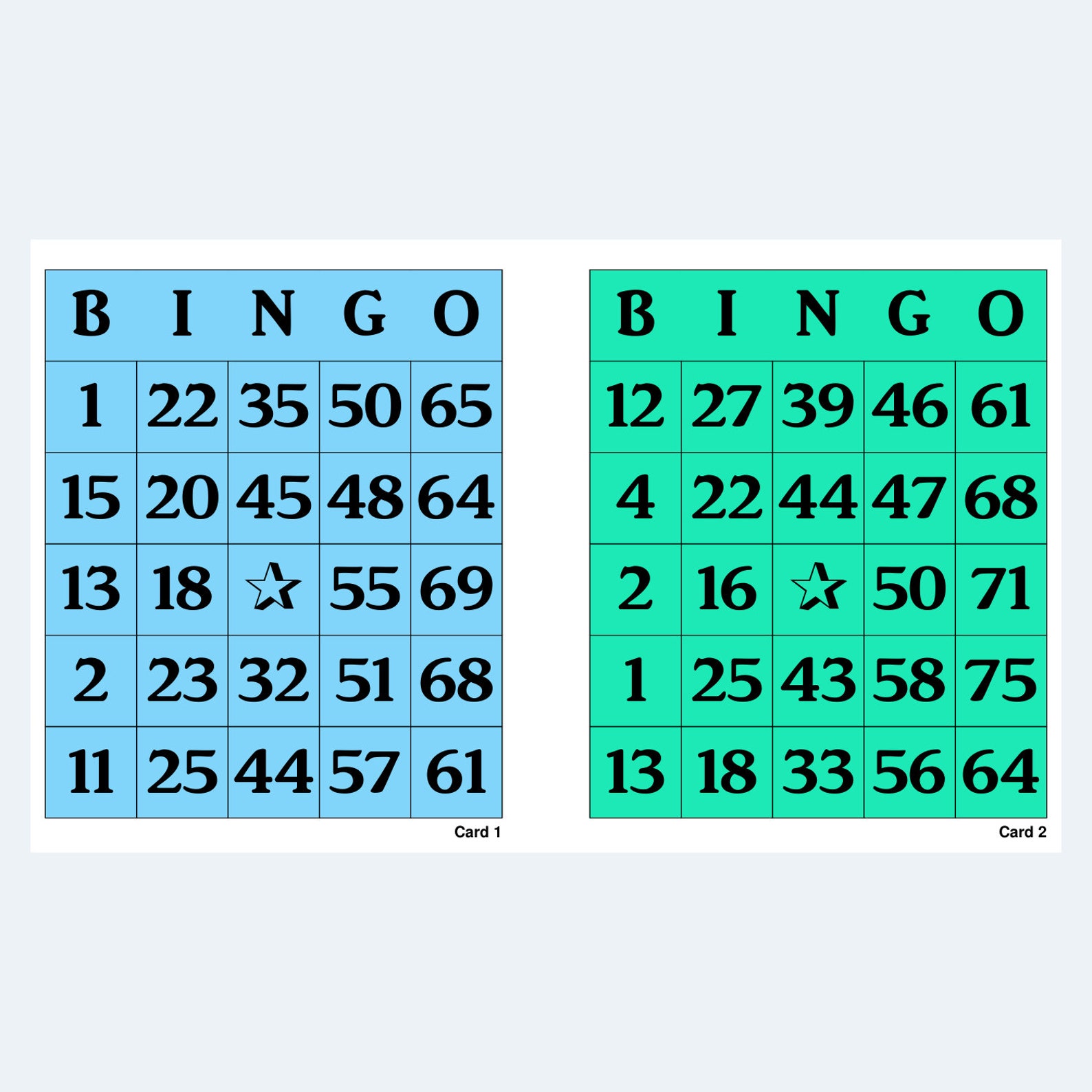 Printable Bingo Cards, 2 per Page, Colour Printable Bingo Cards - Etsy