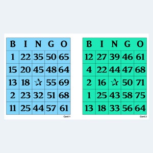 Printable Bingo Cards, 2 per Page, Colour Printable Bingo Cards - Etsy