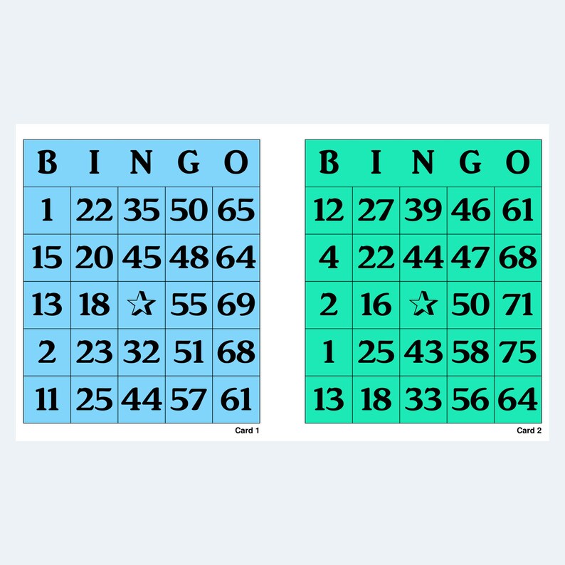 Printable Bingo Cards, 2 per Page, Colour Printable Bingo Cards - Etsy