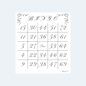 Bingo Cards - Printable – Script Font - Large Print 1 per Page – 1000 ...