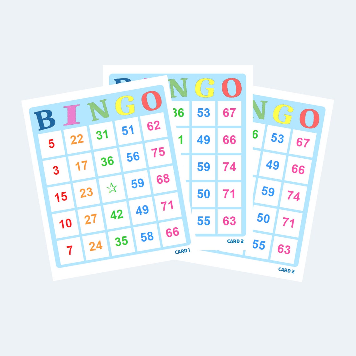Bingo Cards - 1 to 75 Colored Bingo Cards 2 per Page – 500 Pages / 1000 ...