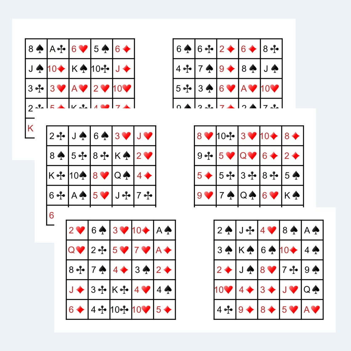 Poker Game Style Bingo Cards – 2 per Page – 500 Pages /1000 Printable ...