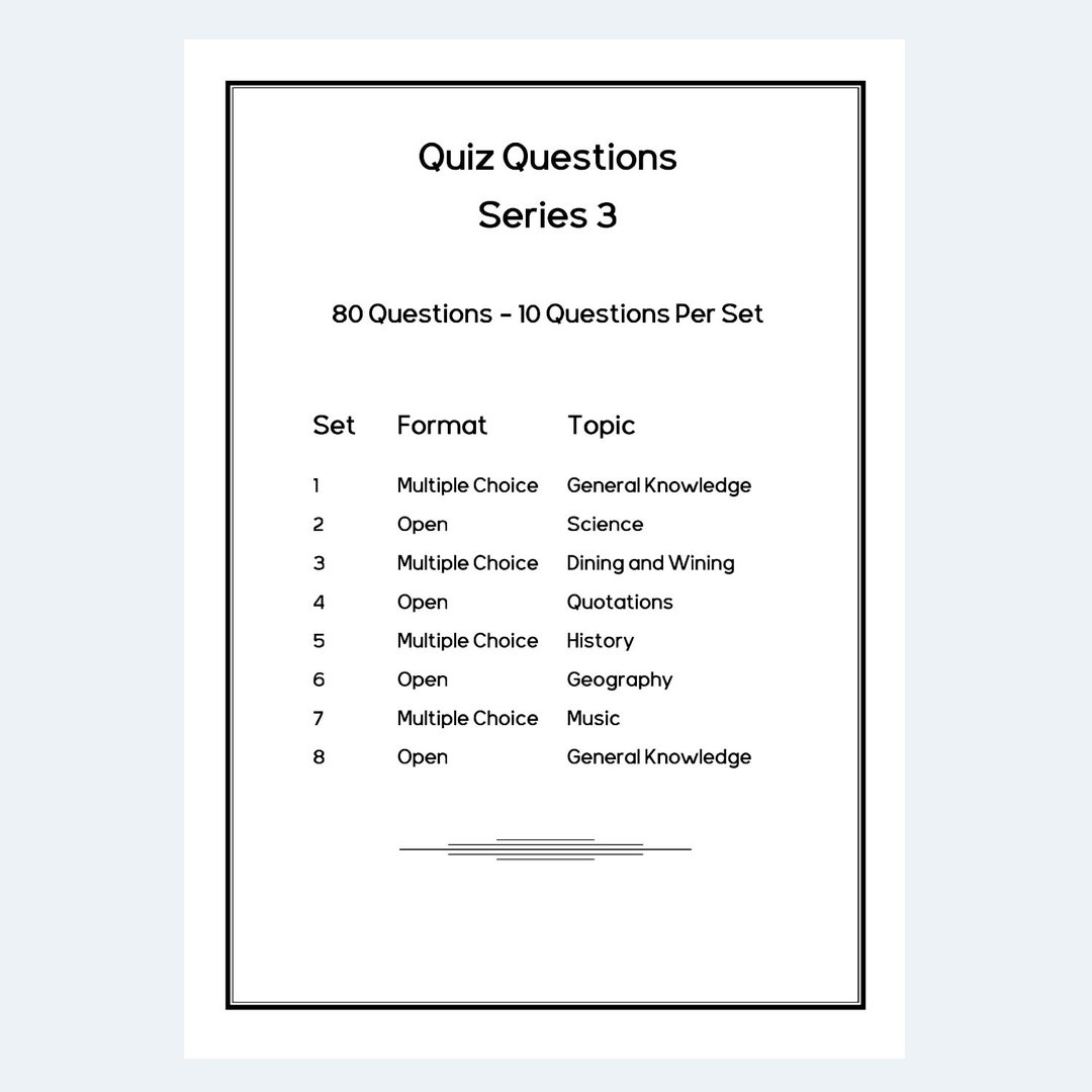 Trivia Quiz Questions - 80 Formatted Questions - 40 Open and 40 ...
