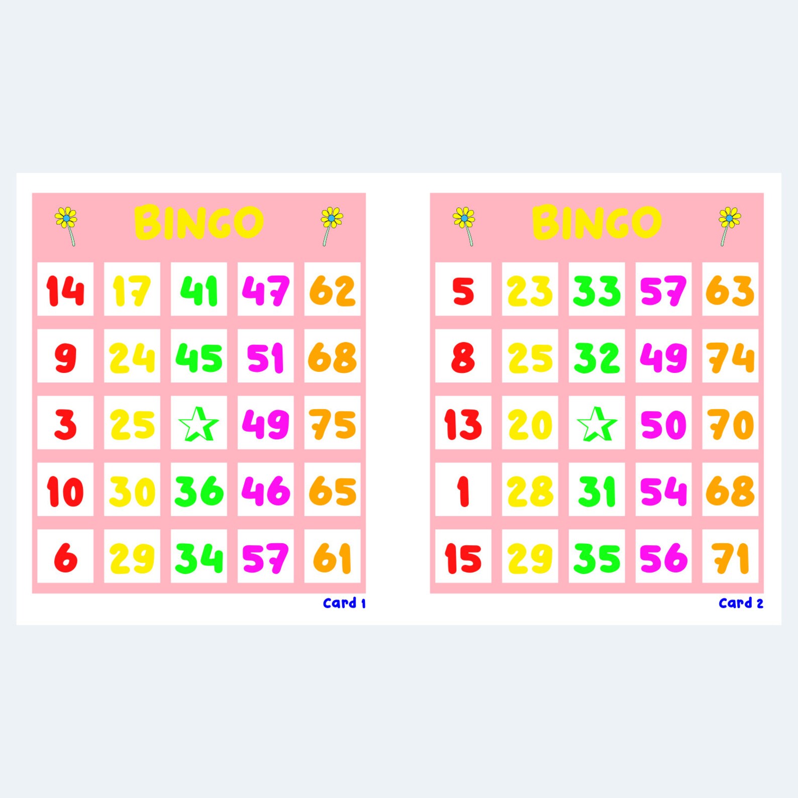 Colour Bingo Cards Printable Pink Bingo Cards 2 per Page | Etsy